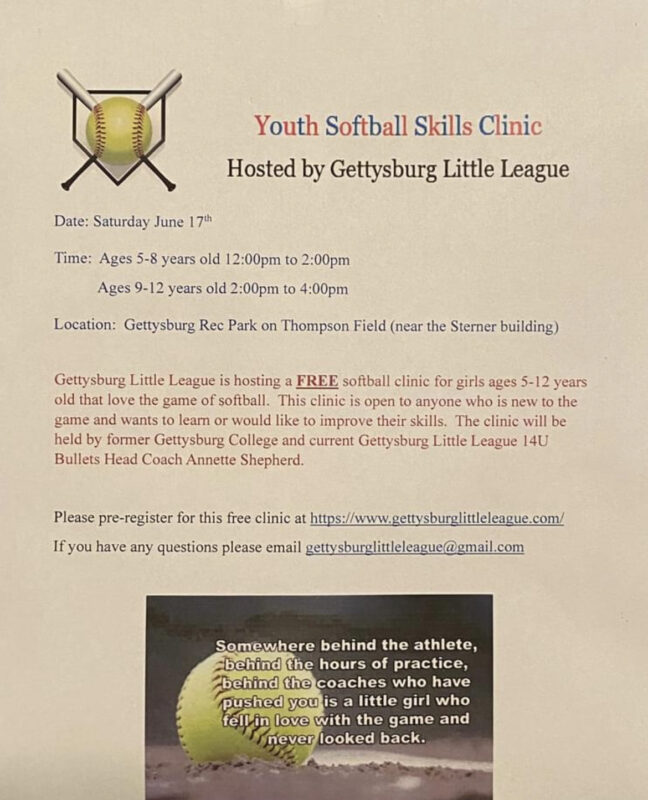 Youth Softball Skills Clinic Hosted by Gettysburg Little League ...